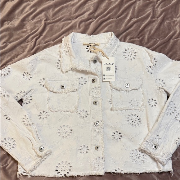 CHARLIE B | Jackets & Coats | Charlie B White Floral Eyelet Jean Jacket ...